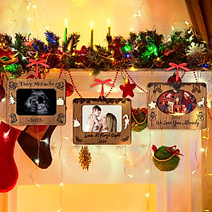 2022 Christmas Wooden Photo Keepsake Ornament Ultrasound Picture Frame Sonogram Photo Frame for Newborn Baby, Parents and Grandparents Christmas Wooden Decor
