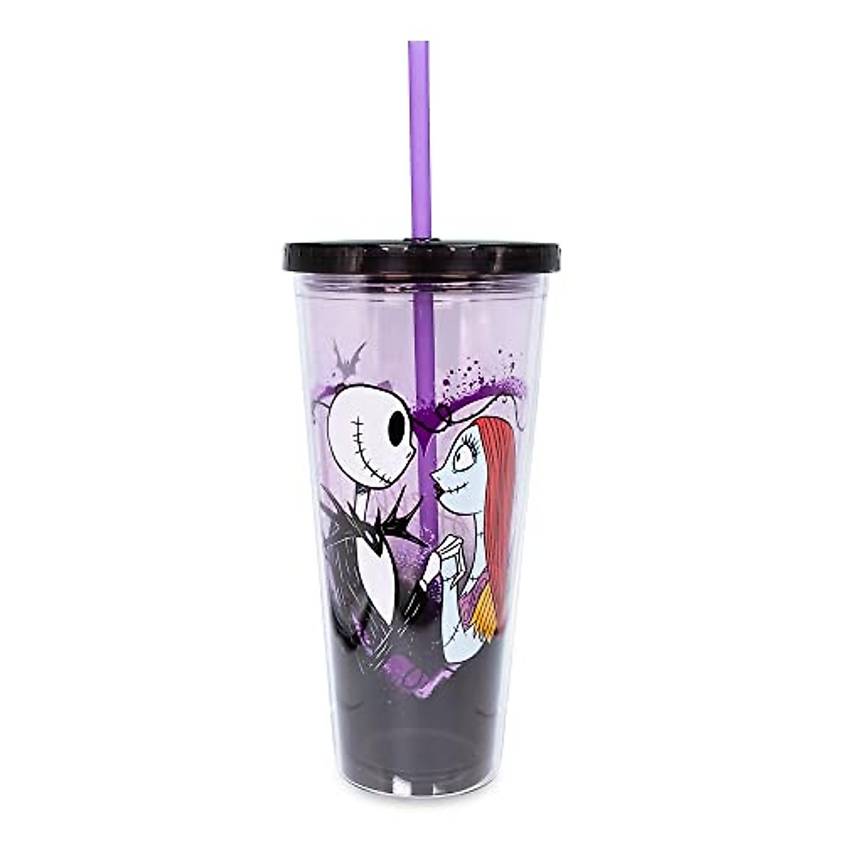 Disney The Nightmare Before Christmas 24-Ounce Carnival Cup With Reusable Straw and Leakproof Lid | Plastic Cold Cup For Boba Milk Tea Beverages, Home & Kitchen Essentials | Tim Burton Halloween Gifts