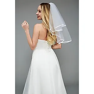 White Bridal Veil Short 2 Tier Veil with white binding Wedding Veil Bachelorette Party Bridal Shower Flower Girl Veil First Communion