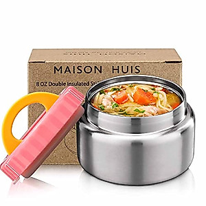 MAISON HUIS 8oz Soup Thermos Wide Mouth Vacuum Insulated Thermos Food Jar, Leak Proof Stainless Steel Food Thermos for Hot&Cold Food Kids Food Lunch Soup Container for School Travel(Pink)