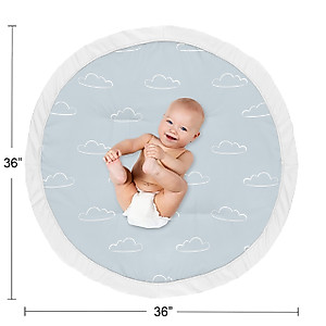 Sweet Jojo Designs Blue Clouds Boy Baby Playmat Tummy Time Infant Play Mat - Slate and White Cloud Sky for Vintage Airplane Aviator Aviation Collection