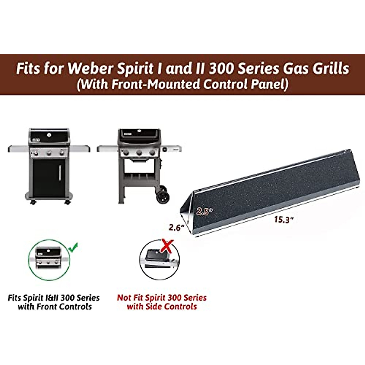 QuliMetal 15.3" Flavorizer Bars for Weber Spirit 300, Spirit II 300 Series, E310 E320 E330 S310 S320 S330 Grills with Front Controls, Porcelain Steel Heat Plates Fits for Weber 7636