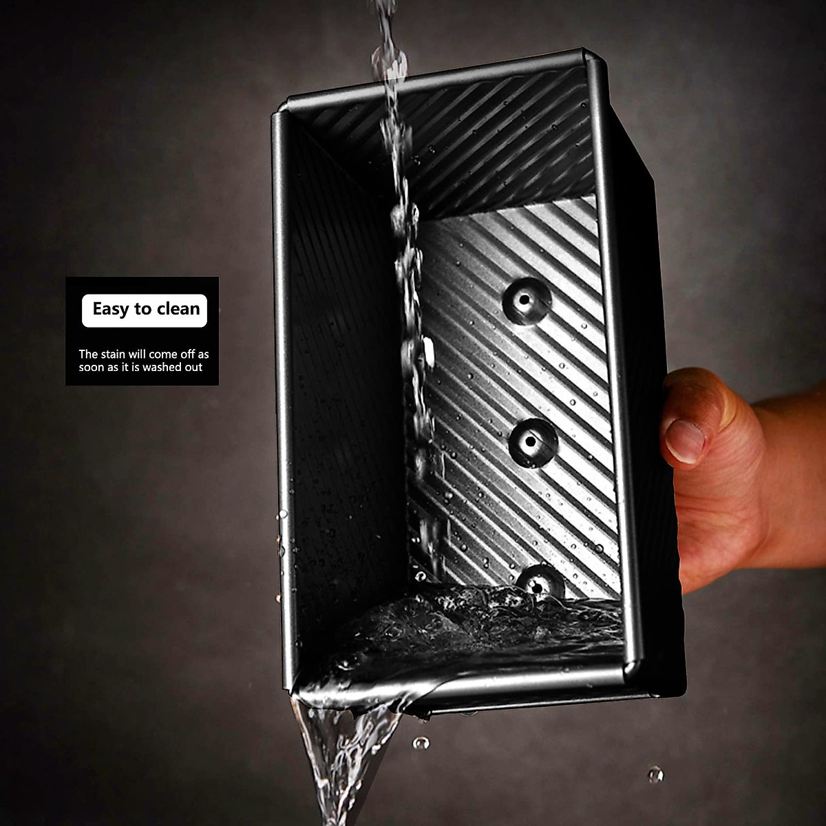 Black Pullman Loaf Pan with Lid, 1 lb Dough Capacity, Nonstick Bread Toast Mold with Cover, Carbon Steel Corrugated Bread Mould Bakeware