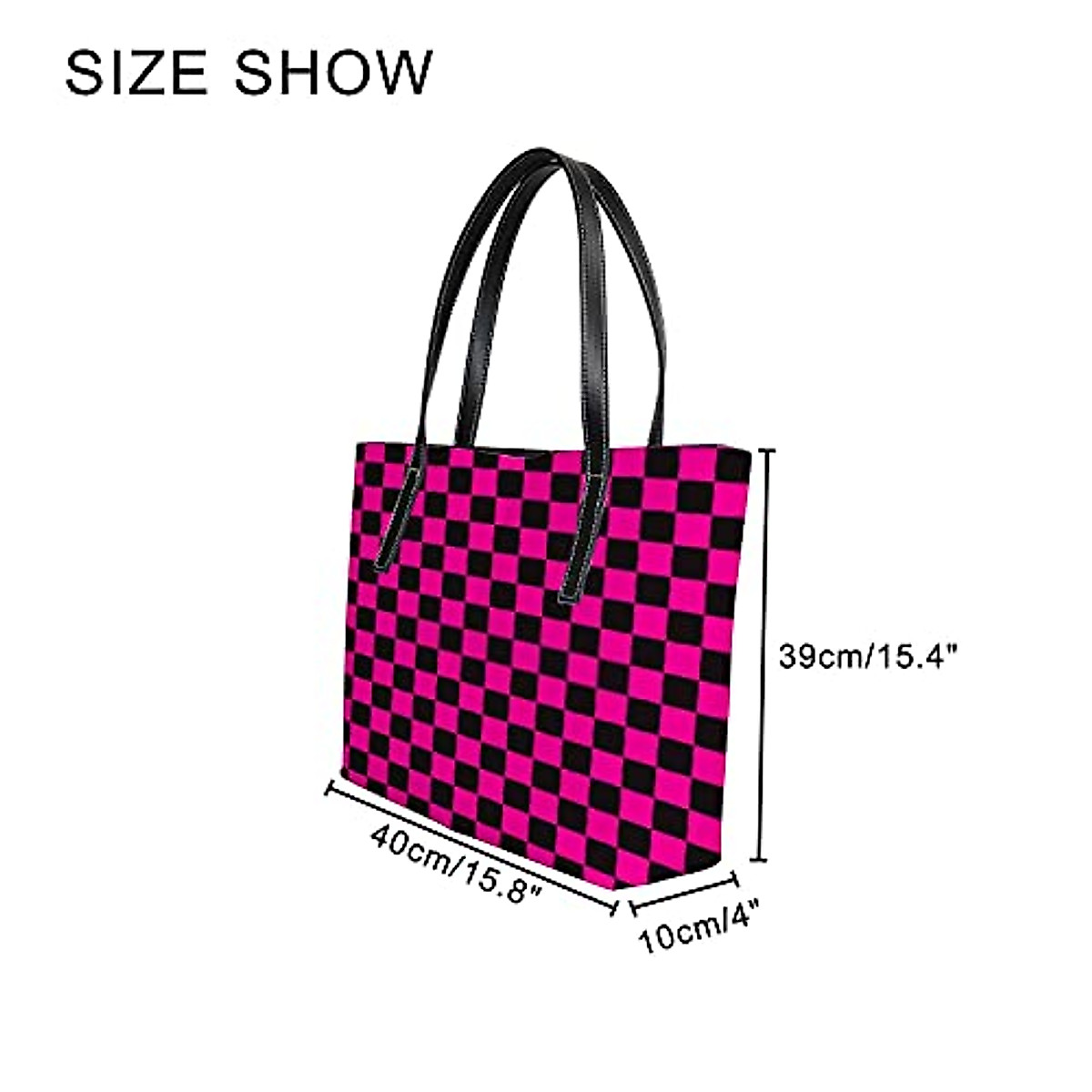 Women Fashion Handbags, Shoulder Bag,Tote Bag, Big Capacity Handbag, PU leather handbag, Beach Tote Bags, Weekender Travel Bag, travel, shopping, Pink and Black Plaid