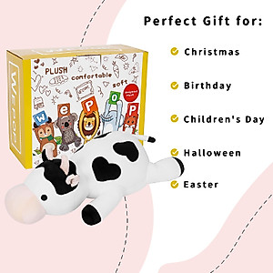 IdeaMeme Milk Cow Weighted Plush, 24" 4.2 lbs Weighted Stuffed Animals Series, Cute Cow Plushie Dolls Throw Pillow Birthday Gifts for Children Kids Adults