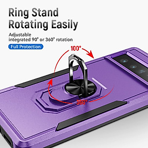 Fucozan for Google Pixel 7 Pro Case with Kickstand Armor Magnetic Ring Rugged Protective Military Grade Shockproof Case for Pixel 7 Pro Phone Case (Violet)