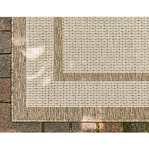 Unique Loom Outdoor Border Collection Area Rug - Border (7' 10" x 11' 4" Rectangle, Beige/ Brown)