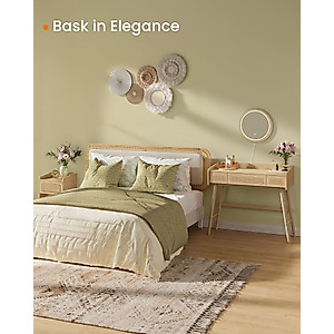 SONGMICS HOME BOHOVEN Collection - Vanity Desk with Mirror and Lights, Makeup Vanity with 3 Rattan-Like Drawers, Touch Control Light with 3 Color Hues, Dimmable, Boho Style, for Bedroom, Oak Beige