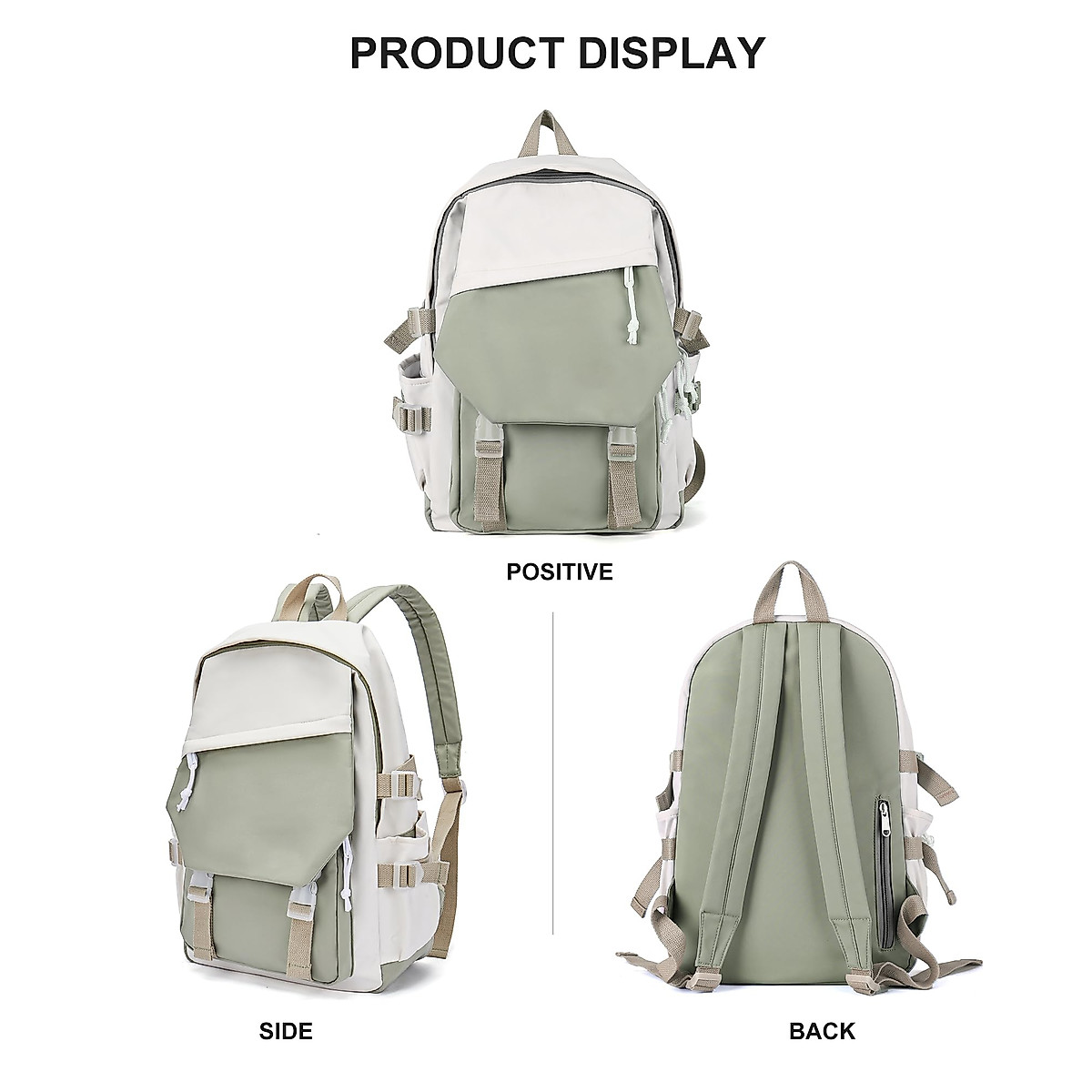 coowoz School Bag Lightweight Casual Daypack College Laptop Backpack for Men Women Water Resistant Travel Rucksack for Sports High School Middle Bookbag for girls(Gray Green white)