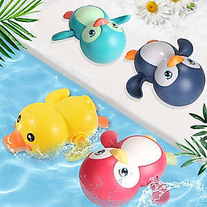 Dmeixs Baby Bath Toys 4 Pack Wind Up Bath Toys for Toddlers 1-3 Year Old Penguin Duck Bathtub Toys for Baby Floating Pool Games Water Toys Swimming Bath Toys for Toddlers Kids Boys Girls 1 Years Old