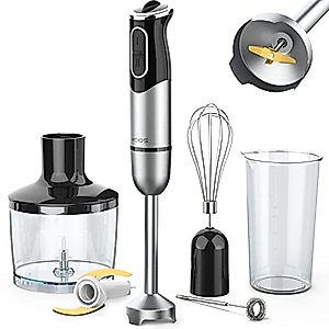 KOIOS 800W Immersion Hand Blender, Multifunctional 5-in-1 Low Noise Stick Mixer, 9-Speed, Stainless Steel, Titanium Plated Blade, includes 600ml Mixing Beaker, 800ml Chopper, Whisk Attachment, and Milk Frother