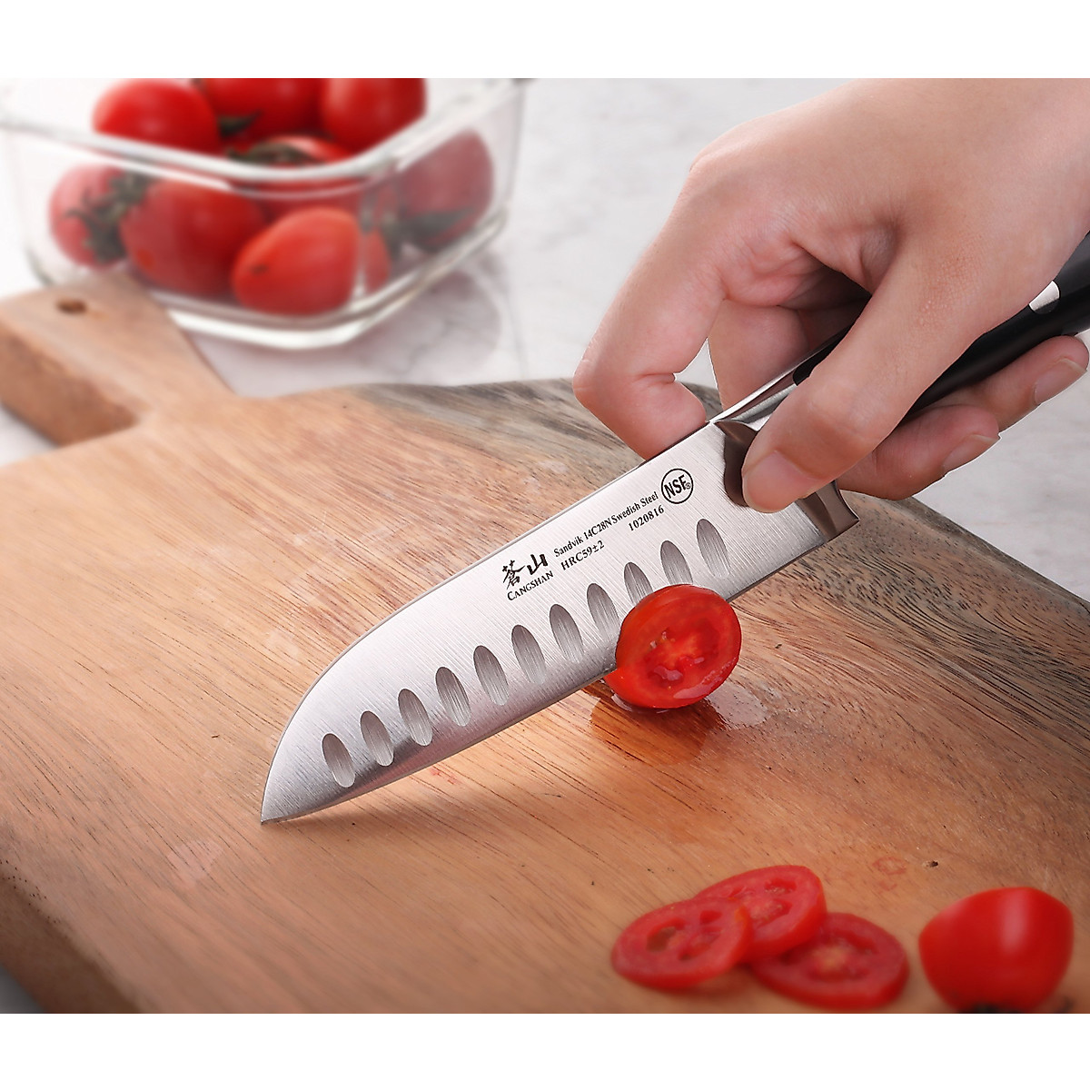 Cangshan TS Series 1020823 Swedish 14C28N Steel Forged 5-Inch Santoku Knife and Wood Sheath Set