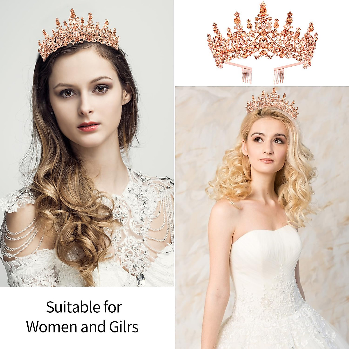 Velscrun Rose Gold Crystal Birthday Queen Tiara Crown for Women Girls Birthday Queen Headband Sash Elegant Princess Crown with Combs Hair Accessories Happy Birthday Party Decorations Mom Birthday Gift