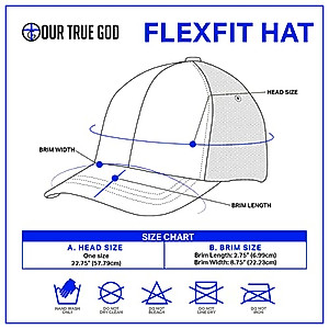 Our True God Faith Over Fear Leather Patch Flexfit Hat - Baseball Cap Men Breathable Flex Fit Ultrafibre Airmesh Fitted Cap (Royal Blue, Small-Medium, m)