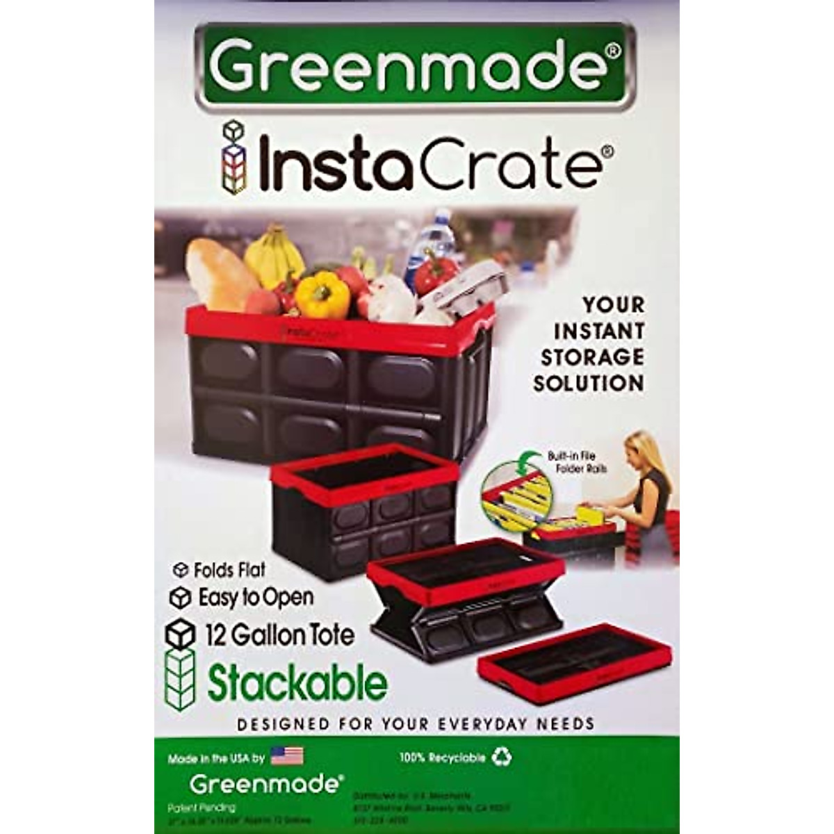 GreenMade InstaCrate Collapsible Storage Container, 12 gal, Red/Black