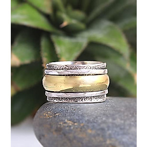 Spinner Two Tone Ring,925 Sterling Silver Spinner Ring, Handmade Thumb Spinner Ring,Boho Silver Spinner Ring (10)