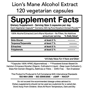 ORIVeDA Lion’s Mane Organic Mushroom Extract 2-Pack - Fruiting Body 180 v-caps, Mycelium 120 v-caps Supports The Brain and Nervous System