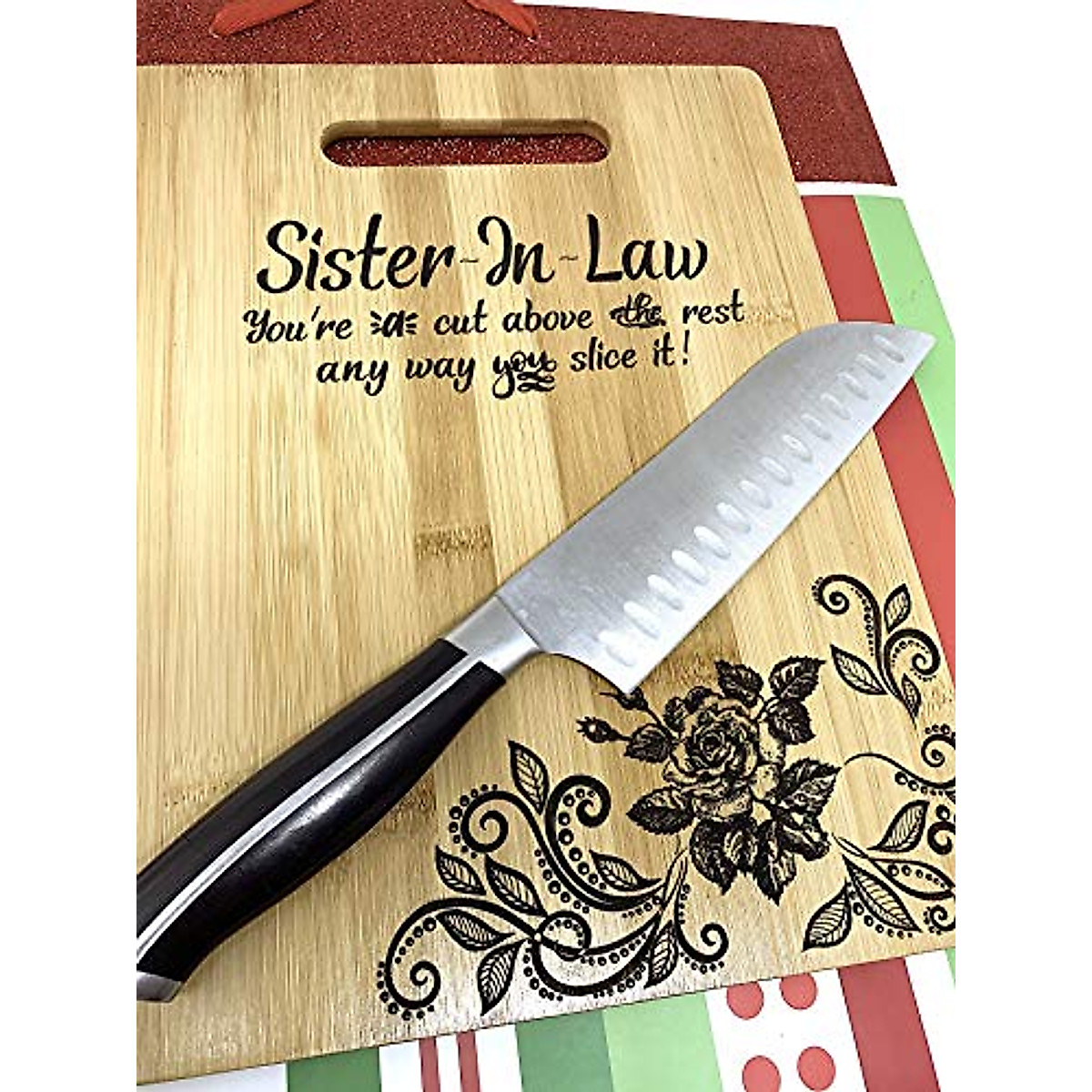 Gift for Sister in Law Engraved Bamboo Cutting board 9” x 12