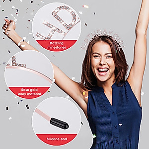 WLLHYF Birthday Crown for Women, Birthday Girl Headband Rose-Gold Rhinestone Hair Band Birthday Sash and Tiara Crystal Crown Headband for Women Girl Birthday Accessories Party Decorations