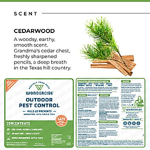 Wondercide - Outdoor Pest Control Spray Concentrate with Natural Essential Oils - Mosquito, Ant, Roach, and Insect Killer, Treatment, and Repellent - Safe Around Pets, Plants, Kids - 32 oz