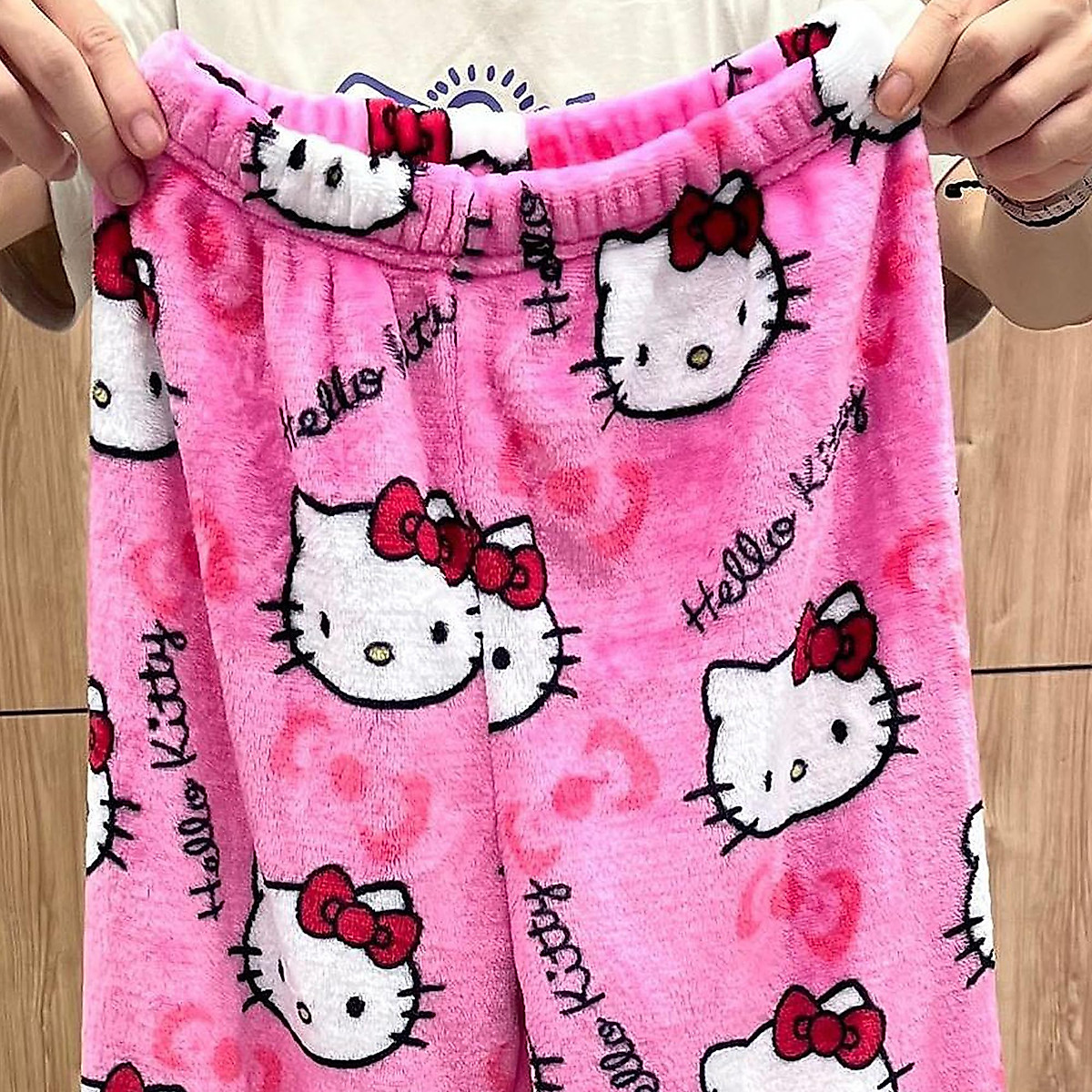Kawaii Pajamas for Women Girls Cartoon Cat All Over Print Flannel Christmas Halloween Anime Soft Sleep Pajamas Pants,Style-4，L