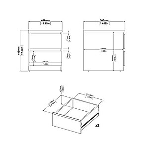 Tvilum 2 Drawer Bedroom Nightstand Nighstand, 19.69 in x 15.91 in x 19.49 in, Black