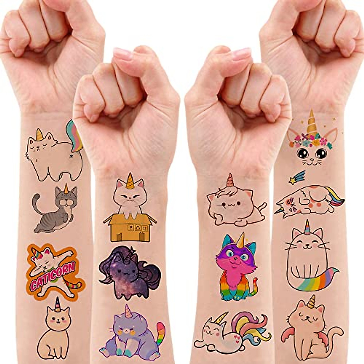 Caticorn Temporary Tattoos Birthday Party Supplies Decorations 96PCS Cat Unicorn Tattoos Stickers Cute Party Favors Kids Girls Boys Gifts Classroom School Prizes Themed Christmas