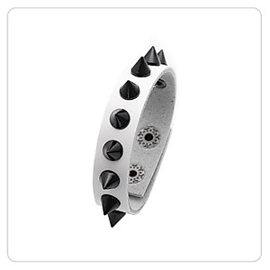 Nsitbbuery Hip Hop Rivet Wristband Spike Leather Cuff Bracelet(White)