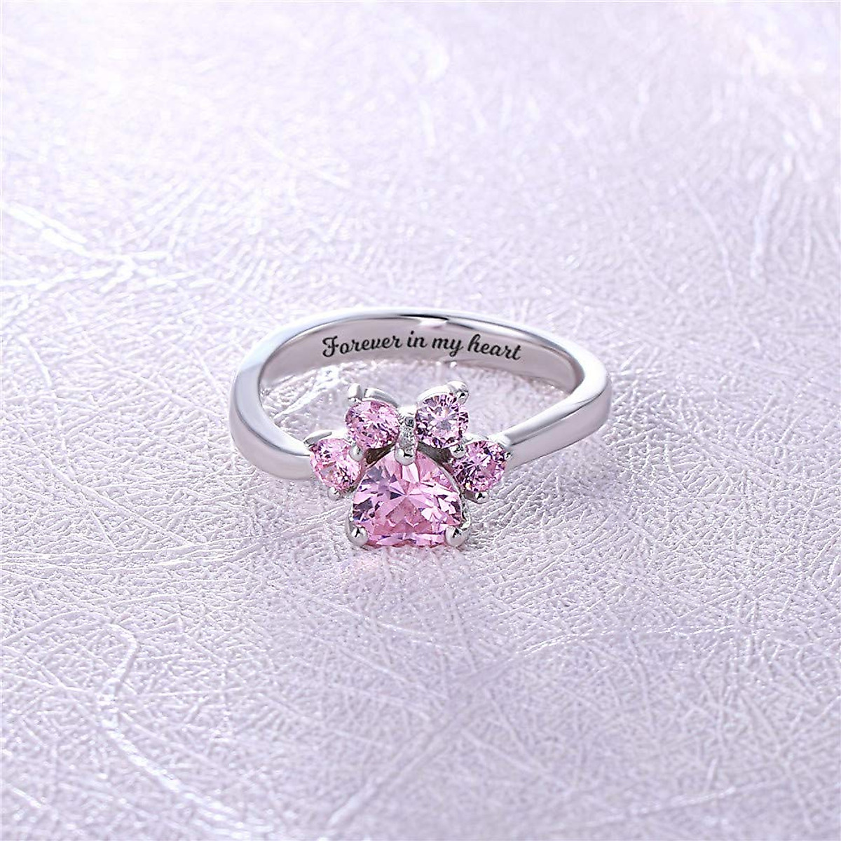 AILIN Custom Birthstone Rings 925 Sterling Silver Personlized Pet Paw Print Cubic Zirconia Inside Engraved Ring Birthday Jewelry Memorial Gifts For Women