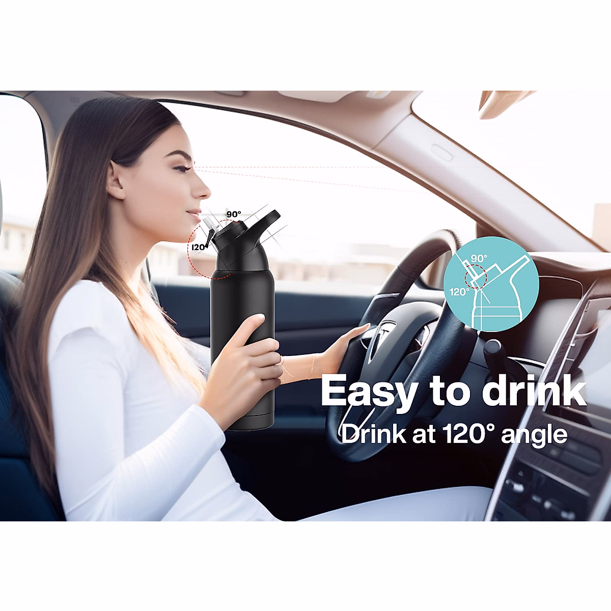 ENCOOL Insulated Stainless Steel Water Bottle with Straw and Carry Loop, Double Wall Cold for 36 Hours, Tritan Leak Proof Lid for Sports, Travel, 32 oz, Black Night