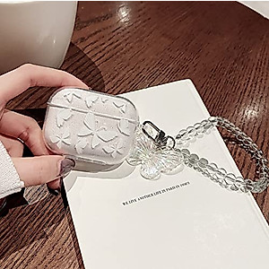 MINSCOSE Cute Airpod pro Clear Case with Keychain, Bling Glitter Butterfly Pattern Design Soft Silicone Smooth Shockproof Charging Case for Girls Women