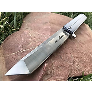 TACTICAL GEARZ Premium Titanium EDC Pocket Knife! Solid Tc4 Titanium Handle! D2 Steel Tanto Blade! Includes Sheath! (Seren Midnight Blue)