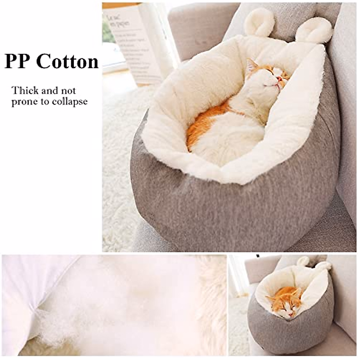 Calming Dog Bed,Cat Sofa Nest Thick Breathable Warm Comfortable Soft Rabbit Ears Design Sense Kitty House Winter Puppy Mat Anti Anxiety Cats Cave Beds Pet Supplies (White)