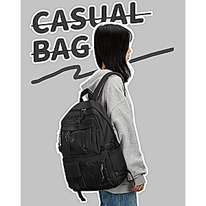 Black School Backpack for Girls Boys Cute Kawaii Lightweight College High School Bookbag for Teens Durable Middle School Students Bags Waterproof Casual Daypack For Men Women