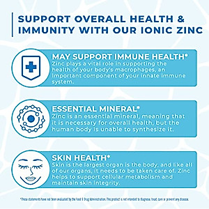 Zinc Supplements for Immune Support | Ionic Zinc for Kids & Adults | Liquid Zinc Supplement | 40 Day Supply | Zinc Sulfate | Skin Care Supplement | Vegan | Non-GMO | Gluten Free | 40 Servings