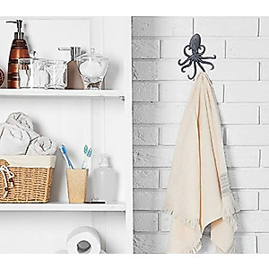 Stonebriar Cast Iron Octopus Decorative Wall Hook, Unique Nautical Design, Multiple Hooks , Silver 6.7" x 6"