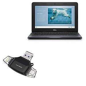 BoxWave Smart Gadget Compatible with Dell Chromebook 11 3100 (P29T) - AllReader SD Card Reader, microSD Card Reader SD Compact USB for Dell Chromebook 11 3100 (P29T) - Jet Black