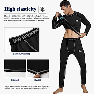 MeetHoo Men's Compression Base Layers Long Johns Winter Gear with Fleece Lined for Skiing Black