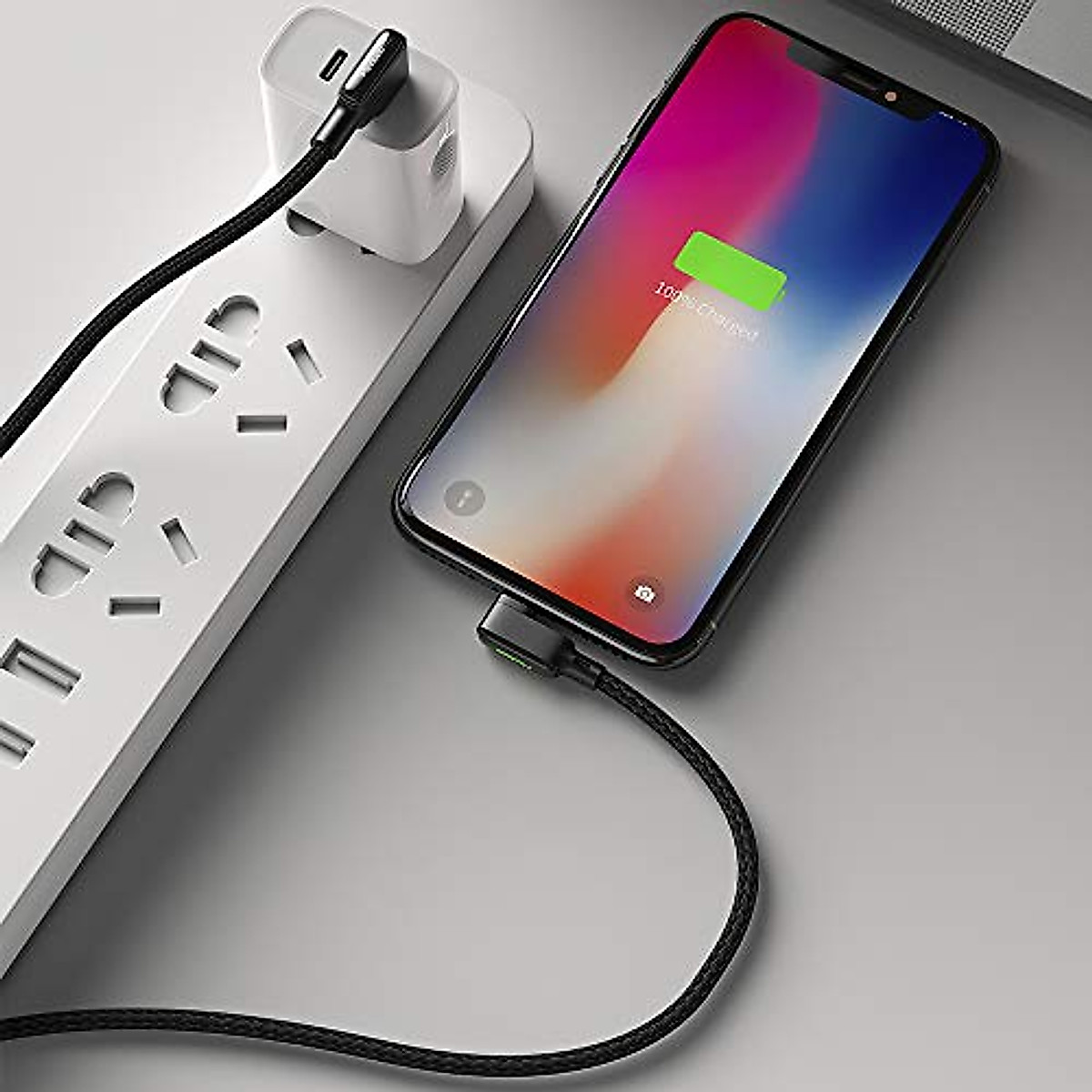 Mcdodo USB 90 Degree Right Angle Design Gaming LED Cord Nylon Braided Sync Charge USB Data 6FT/1.8M Cable Compatible with New Phone List Below (Black, 6FT/1.8M)