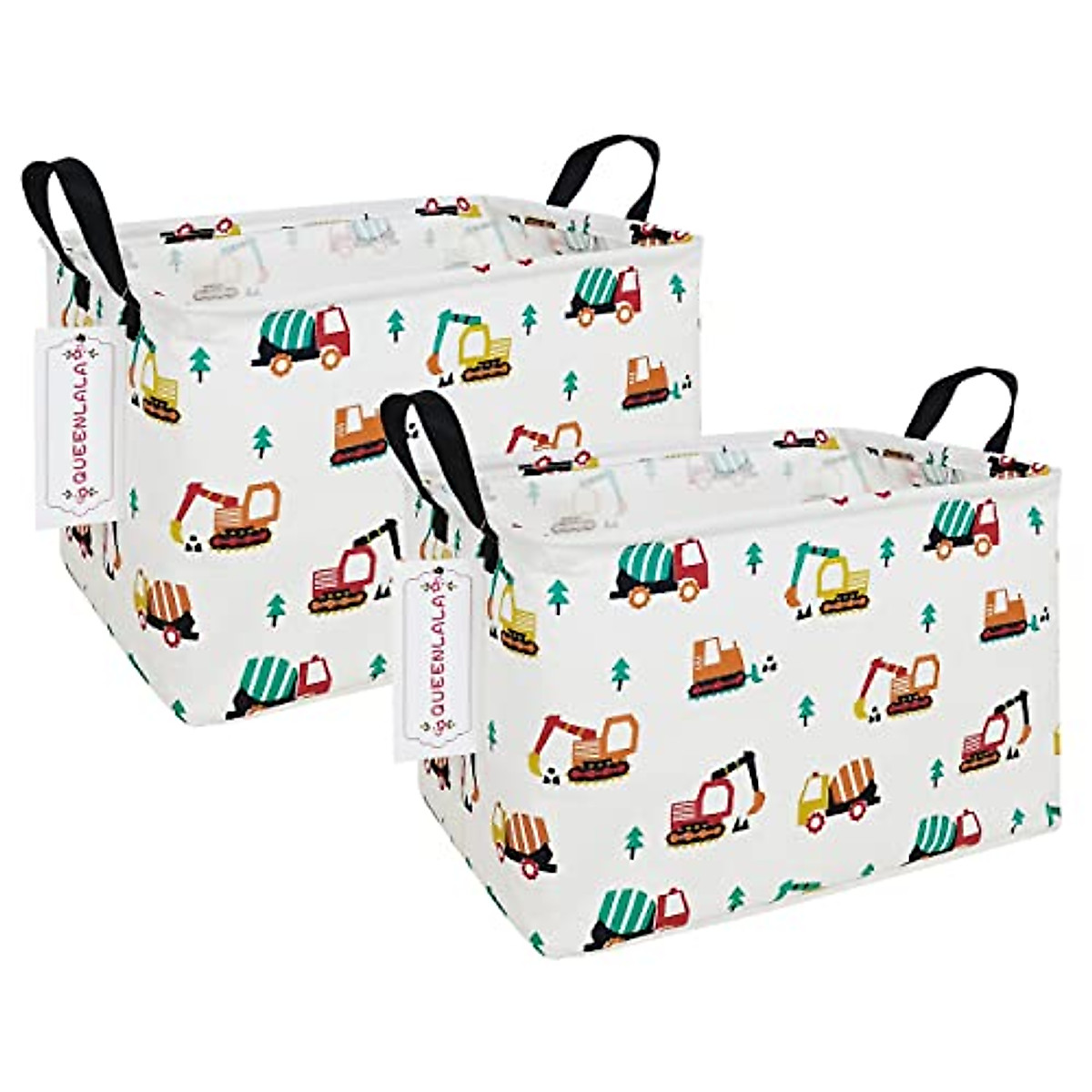 QUEENLALA 2 Pack Rectangular Large Storage Basket,Laundry Hamper,Office,HomeDecor,Canvas Fabric Laundry Basket（2Pack-Rec-Excavator）