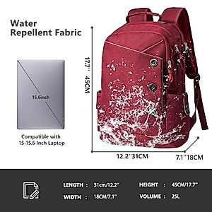 KINGSLONG 15.6 inch Laptop Backpack for Men Women Red,Buttons Decor Water Resistant Computer Notebook Bag Daypack Suitable for Travel College Work Gifts