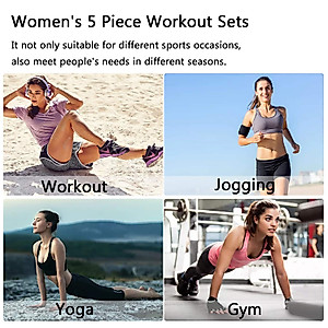 XPINYT 5pcs Workout Outfits for Women Athletic Sets Sport Suits Yoga Gym Fitness Exercise Clothes Jogging Tracksuits (Grey, Medium)