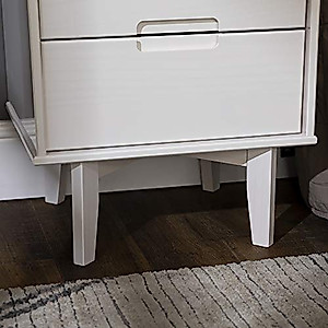 Walker Edison Furniture AZR2DSLNSWH Solid Wood 2-Drawer Groove Handle End Side Table Nightstand with Storage, 24" H, White