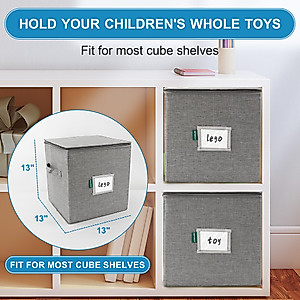 NBTORCH Toy Storage Organizer & Large Play Mat with 3 Seats for Kids - Storage Basket for Building Blocks - Collapsible Fabric Cube Bin 13"x13"x13"