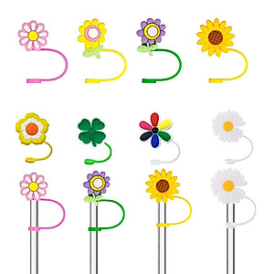 Straw Covers Cap 8pcs Silicone Flowers Straw Cover for Reusable Straws Cute Anti-dust Straw Tips Covers Set,Straw Protector Cover, Reusable Straws Plug for 6-8 Mm(1/4 Inch) Straw Travel Home Outdoor