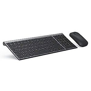 Rechargeable Wireless Keyboard Mouse, seenda Slim Thin Low Profile Keyboard and Mouse Combo with Numeric Keypad Silent Keys for Windows 7/8/10/11 PC Laptop Computer, Gray
