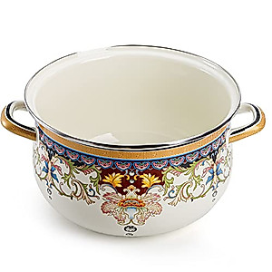 ZENFUN Kitchen Enamel Stockpot with Lid, 3.5 Quart Retro Flower Stew Bean Cooking Pot, Vintage Thicken Soup Pot with Handles, Nonstick, Safe for Induction Cookers, Gas Stove