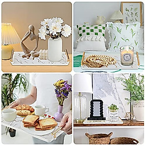 Ottoman Coffee Table Serving Tray, Large White Ceramic Decorative Trays for Coffee Table, Entryway Table, Console Table, Kitchen Island, Organizer Vanity Tray for Jewelry & Perfume (Gold Foiling)