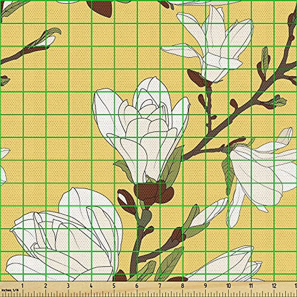 Ambesonne Floral Fabric by The Yard, Retro Magnolia Tree Branch Flourishing Fragrance Blossoms Pattern Print, Decorative Fabric for Upholstery and Home Accents, 1 Yard, Mustard Brown