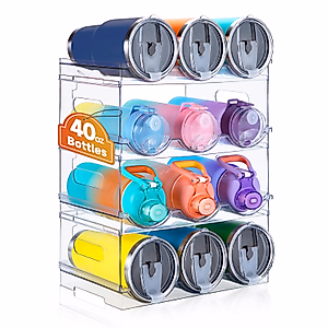 IROONN Large Compartment Water Bottle Organizer, Stackable Water Bottle Organizer for Cabinet, 4 Tier Water Bottle Holder for Kitchen Pantry, Plastic Wine Rack Tumbler Travel Cups Storage